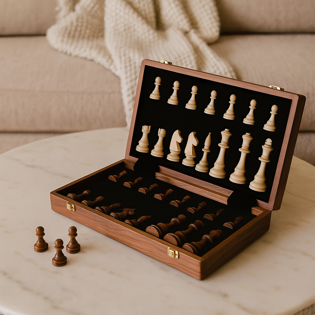Regalis – Schachset aus Holz mit klappbarem Turnierbrett & Stauraum ...